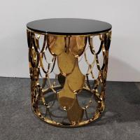 China Tempered Glass Fish Scale Round Coffee Table Set Luxury Living Room Furniture Stainless Steel Marble for sale