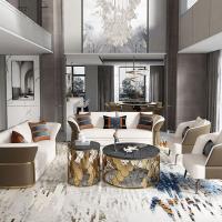 China Tempered Glass Fish Scale Round Coffee Table Set Luxury Living Room Furniture Stainless Steel Marble for sale