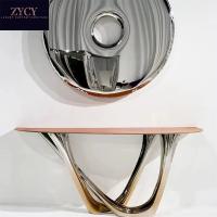 China Wall Mounted Console Table Modern Entryway Furniture Stainless Steel Leather Semi Circular for sale