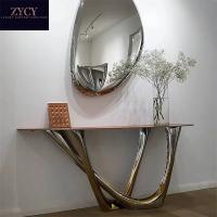 China Wall Mounted Console Table Modern Entryway Furniture Stainless Steel Leather Semi Circular for sale