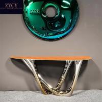 China Wall Mounted Console Table Modern Entryway Furniture Stainless Steel Leather Semi Circular for sale