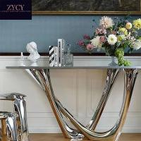 China Wall Mounted Console Table Modern Entryway Furniture Stainless Steel Leather Semi Circular for sale