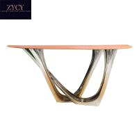 China Wall Mounted Console Table Modern Entryway Furniture Stainless Steel Leather Semi Circular for sale