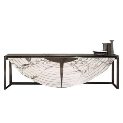 China Marble Stainless Steel Corner Table Modern Entryway Furniture Luxury Semi Circular for Villa Hotel for sale