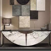 China Marble Stainless Steel Corner Table Modern Entryway Furniture Luxury Semi Circular for Villa Hotel for sale