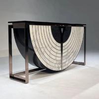 China Marble Stainless Steel Corner Table Modern Entryway Furniture Luxury Semi Circular for Villa Hotel for sale