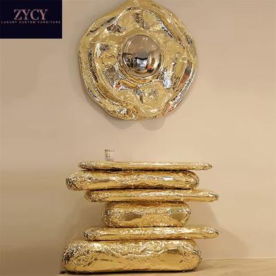 China Irregular Marble Console Table Modern Entryway Furniture Italian Light Luxury Brass Wall Corner for sale