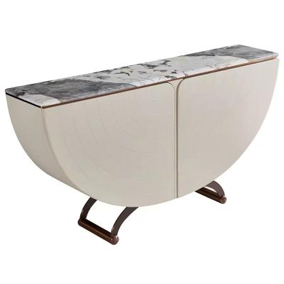 China Platinum Coloured Side Cabinet Modern Entryway Furniture Customized Stainless Steel Marble Surface for sale