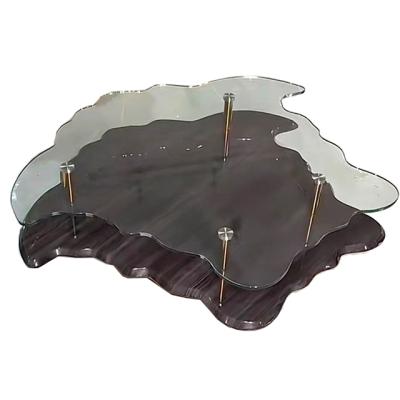 China Advanced Wood Veneer Coffee Table Luxury Living Room Furniture Tempered Glass Marble Special Shape for sale