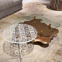 China Advanced Wood Veneer Coffee Table Luxury Living Room Furniture Tempered Glass Marble Special Shape for sale