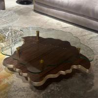 China Advanced Wood Veneer Coffee Table Luxury Living Room Furniture Tempered Glass Marble Special Shape for sale