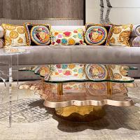 China Advanced Wood Veneer Coffee Table Luxury Living Room Furniture Tempered Glass Marble Special Shape for sale