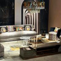 China Advanced Wood Veneer Coffee Table Luxury Living Room Furniture Tempered Glass Marble Special Shape for sale