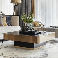 China Square Natural Marble Coffee Table Luxury Living Room Furniture Stainless Steel Villa Design for sale