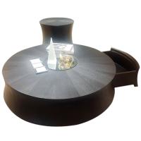 China Wood Grain Coffee Table Luxury Living Room Furniture Simple Round High Bottom Glass Plastic for sale
