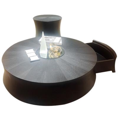 China Wood Grain Coffee Table Luxury Living Room Furniture Simple Round High Bottom Glass Plastic for sale