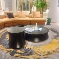China Wood Grain Coffee Table Luxury Living Room Furniture Simple Round High Bottom Glass Plastic for sale