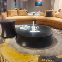 China Wood Grain Coffee Table Luxury Living Room Furniture Simple Round High Bottom Glass Plastic for sale