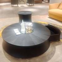 China Wood Grain Coffee Table Luxury Living Room Furniture Simple Round High Bottom Glass Plastic for sale