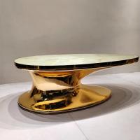 China Oval Fiberglass Steel Coffee Table Luxury Living Room Furniture Creative Concept Small Size for sale