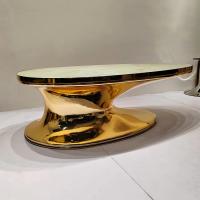 China Oval Fiberglass Steel Coffee Table Luxury Living Room Furniture Creative Concept Small Size for sale