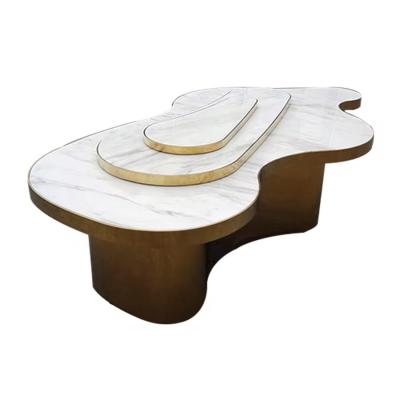 China Three Tiered Metal Steel Coffee Table Luxury Living Room Furniture Irregular Wave Design for sale