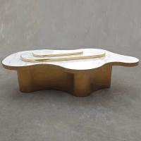 China Three Tiered Metal Steel Coffee Table Luxury Living Room Furniture Irregular Wave Design for sale