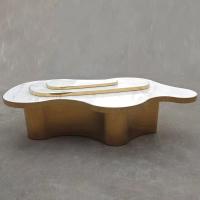 China Three Tiered Metal Steel Coffee Table Luxury Living Room Furniture Irregular Wave Design for sale