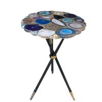 China Elegant Agate Coffee Table Luxury Living Room Furniture Natural Colored Metal Legs Unique Corner for sale