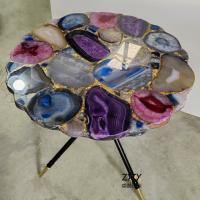 China Elegant Agate Coffee Table Luxury Living Room Furniture Natural Colored Metal Legs Unique Corner for sale