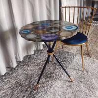 China Elegant Agate Coffee Table Luxury Living Room Furniture Natural Colored Metal Legs Unique Corner for sale