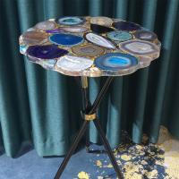 China Elegant Agate Coffee Table Luxury Living Room Furniture Natural Colored Metal Legs Unique Corner for sale