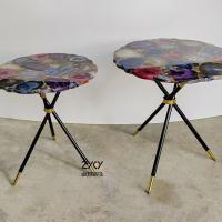 China Elegant Agate Coffee Table Luxury Living Room Furniture Natural Colored Metal Legs Unique Corner for sale