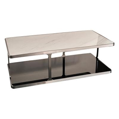 China Italian Modern Simple Coffee Table Luxury Living Room Furniture Stainless Steel Square Marble for sale