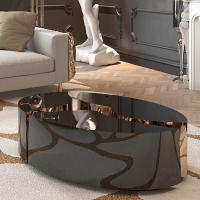China European Modern Solid Color Oval Coffee Table Set Luxury Living Room Furniture Mirror Face Metal Steel for sale