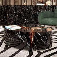 China European Modern Solid Color Oval Coffee Table Set Luxury Living Room Furniture Mirror Face Metal Steel for sale