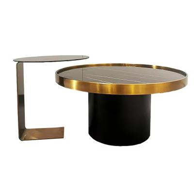 China Tempered Glass Combination Coffee Table Luxury Living Room Furniture Personalized Metal Design Light Style for sale