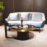 China Tempered Glass Combination Coffee Table Luxury Living Room Furniture Personalized Metal Design Light Style for sale