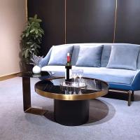 China Tempered Glass Combination Coffee Table Luxury Living Room Furniture Personalized Metal Design Light Style for sale