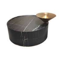 China Pure Black Conical Gold Platform Coffee Table Luxury Living Room Furniture Stainless Steel Wood Frame for sale