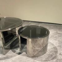 China Circular Stainless Steel Coffee Table Luxury Living Room Furniture High Low Splicing Design for sale