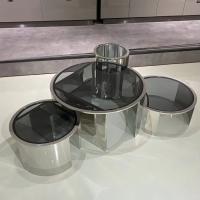 China Circular Stainless Steel Coffee Table Luxury Living Room Furniture High Low Splicing Design for sale