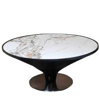 China Ink Wash Style Round Coffee Table Luxury Living Room Furniture Modern Stainless Steel Rock Plate for sale
