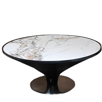 China Ink Wash Style Round Coffee Table Luxury Living Room Furniture Modern Stainless Steel Rock Plate for sale