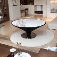 China Ink Wash Style Round Coffee Table Luxury Living Room Furniture Modern Stainless Steel Rock Plate for sale