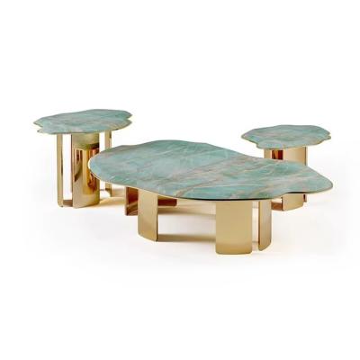 China Green Alien Marble Coffee Table Luxury Living Room Furniture Irregular Storage Combination for sale