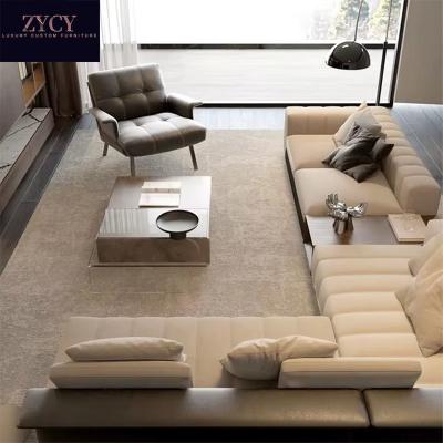 China Modular Leather L Shaped Sofa Luxury Living Room Furniture Steel Legs Reclining Sponge Filled for sale