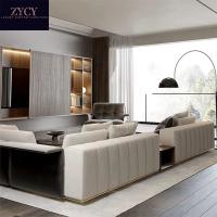 China Modular Leather L Shaped Sofa Luxury Living Room Furniture Steel Legs Reclining Sponge Filled for sale