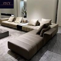 China Modular Leather L Shaped Sofa Luxury Living Room Furniture Steel Legs Reclining Sponge Filled for sale