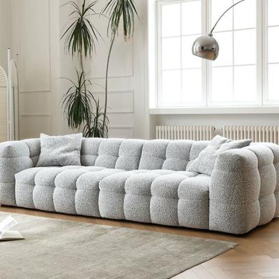 China Cream Colored Cotton Candy Lamb Fleece Sofa Luxury Living Room Furniture Three Seater Straight Row for sale